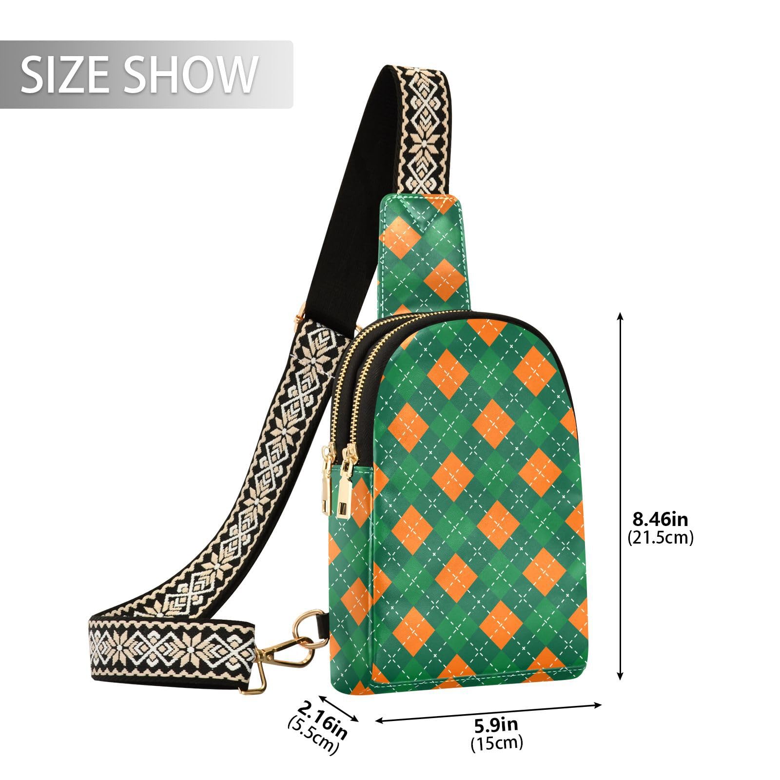Women Crossbody Sling Backpack St-patrick-day-green-orange-plaid Girl Chest Bag Daypack for Hiking Traveling