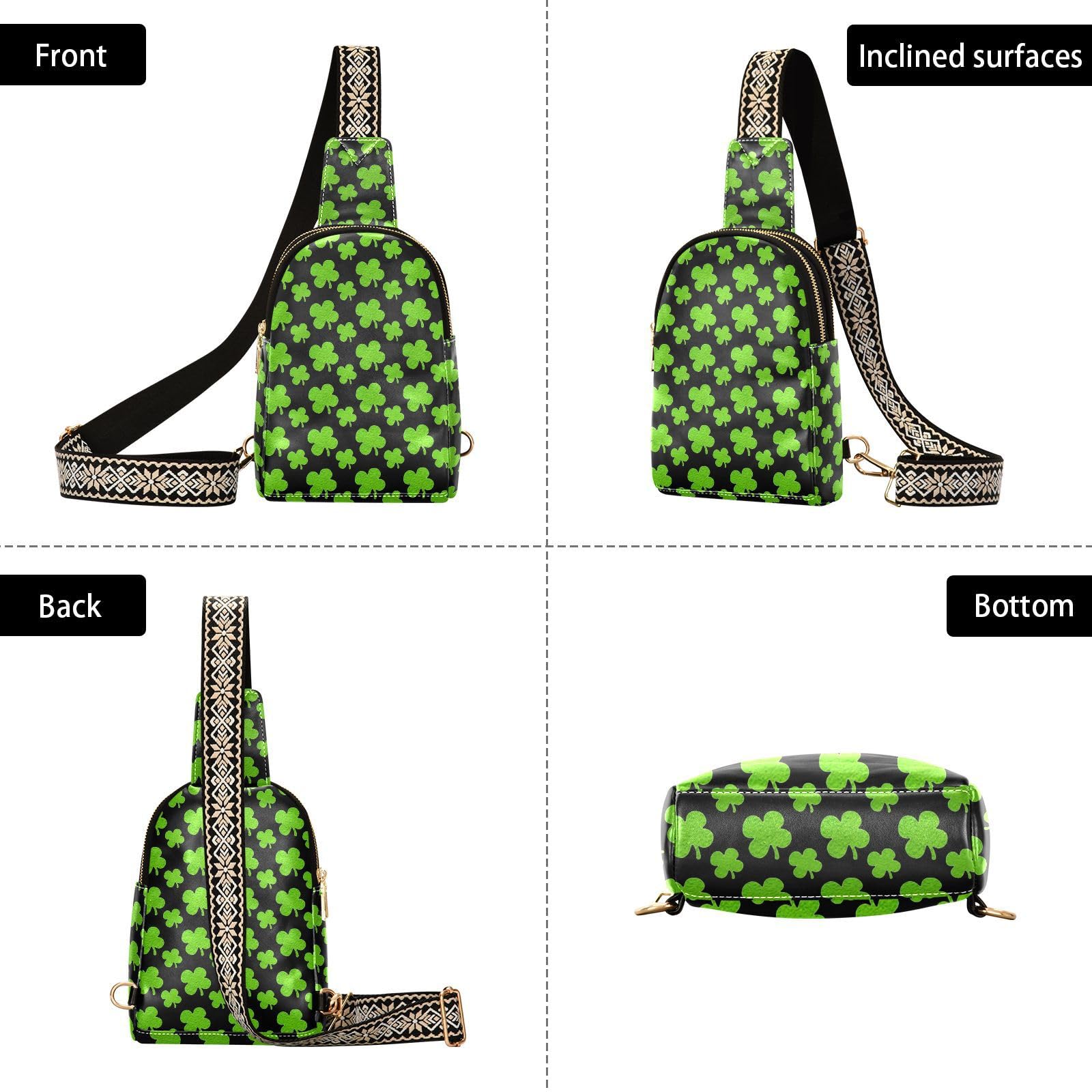 Women Crossbody Sling Backpack St-patricks-shamrock-clover Girl Chest Bag Daypack for Hiking Traveling
