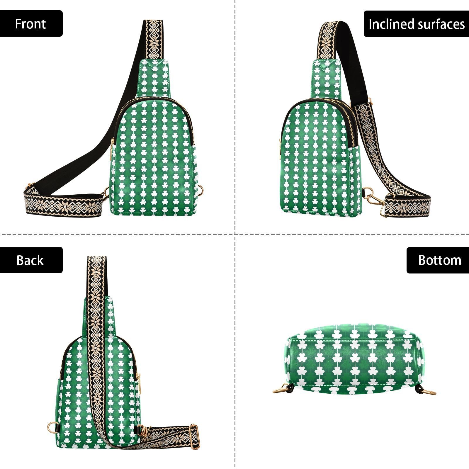 Women Crossbody Sling Backpack Green-clover-st-patrick Girl Chest Bag Daypack for Hiking Traveling