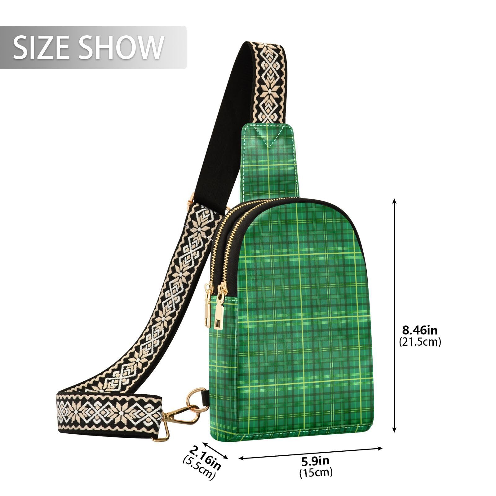 Women Crossbody Sling Backpack St-patrick-british-green-plaid Girl Chest Bag Daypack for Hiking Traveling