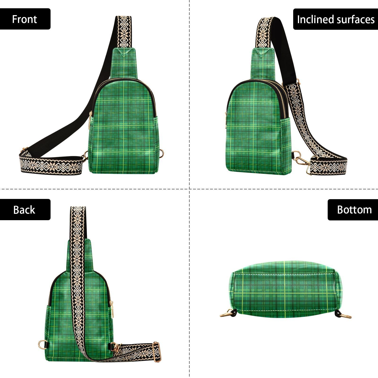 Women Crossbody Sling Backpack St-patrick-british-green-plaid Girl Chest Bag Daypack for Hiking Traveling