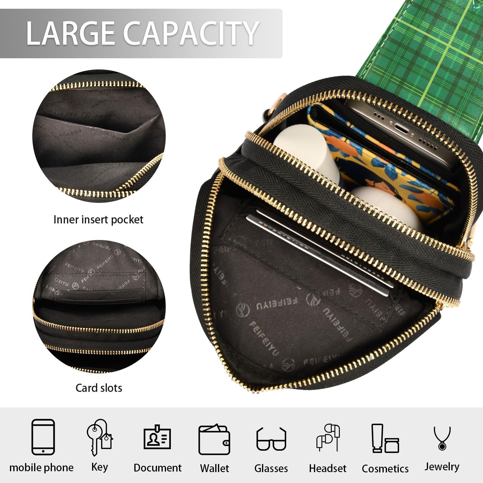 Women Crossbody Sling Backpack St-patrick-british-green-plaid Girl Chest Bag Daypack for Hiking Traveling