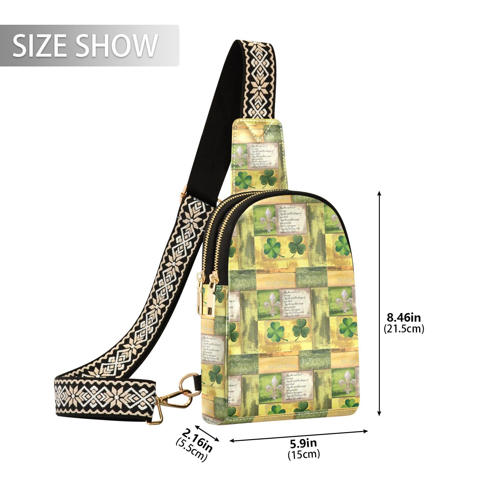 Women Crossbody Sling Backpack Irish-st-patrick-fleur-de-lis Girl Chest Bag Daypack for Hiking Traveling