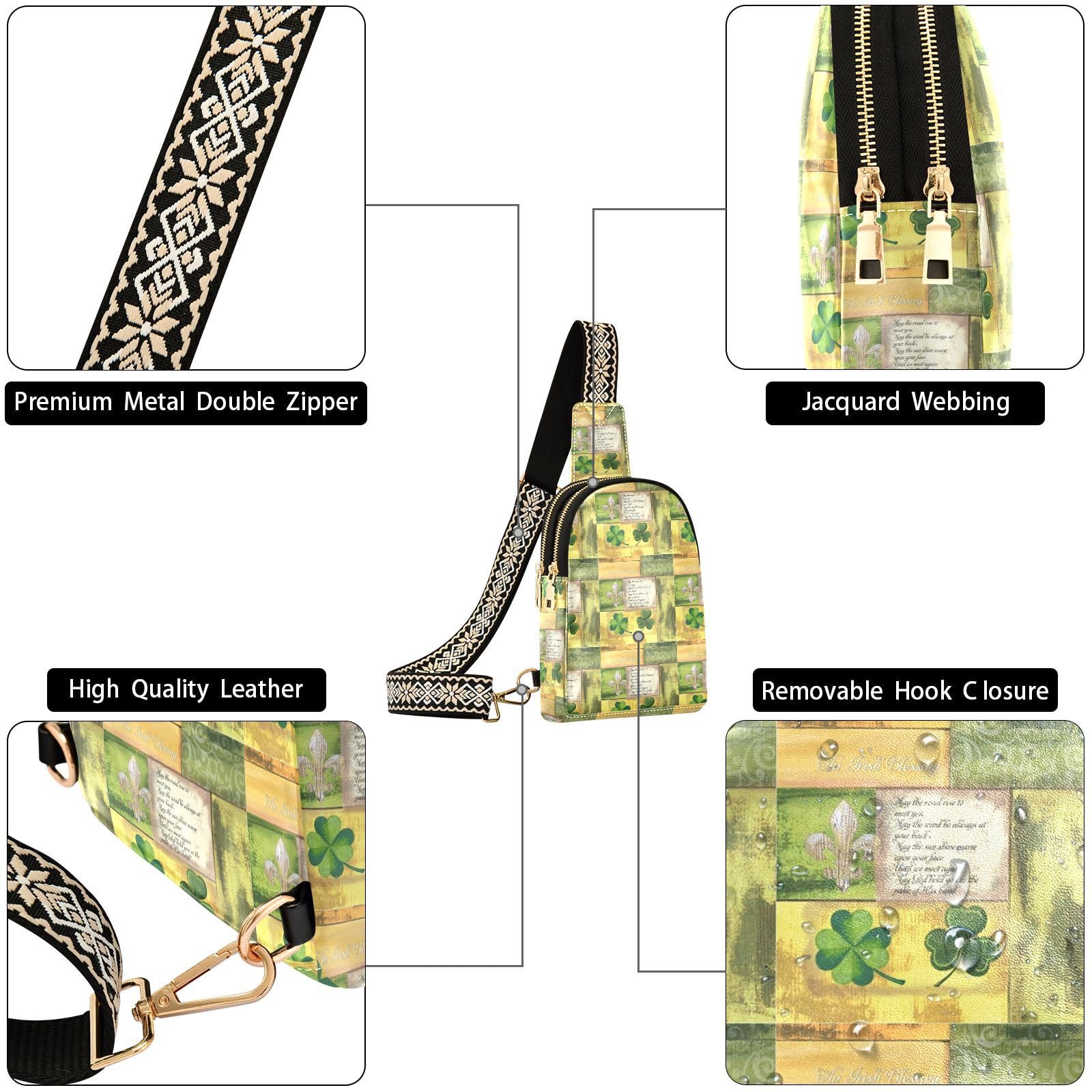 Women Crossbody Sling Backpack Irish-st-patrick-fleur-de-lis Girl Chest Bag Daypack for Hiking Traveling