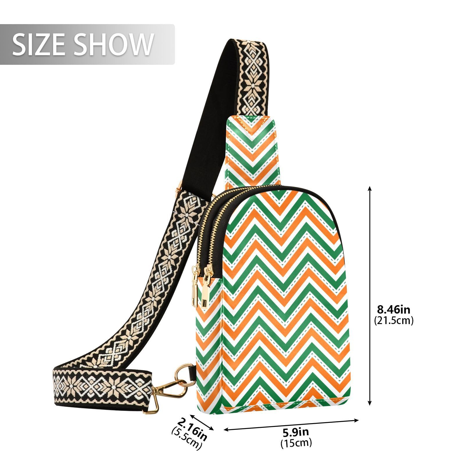 Women Crossbody Sling Backpack Orange-green-line-st-patrick Girl Chest Bag Daypack for Hiking Traveling