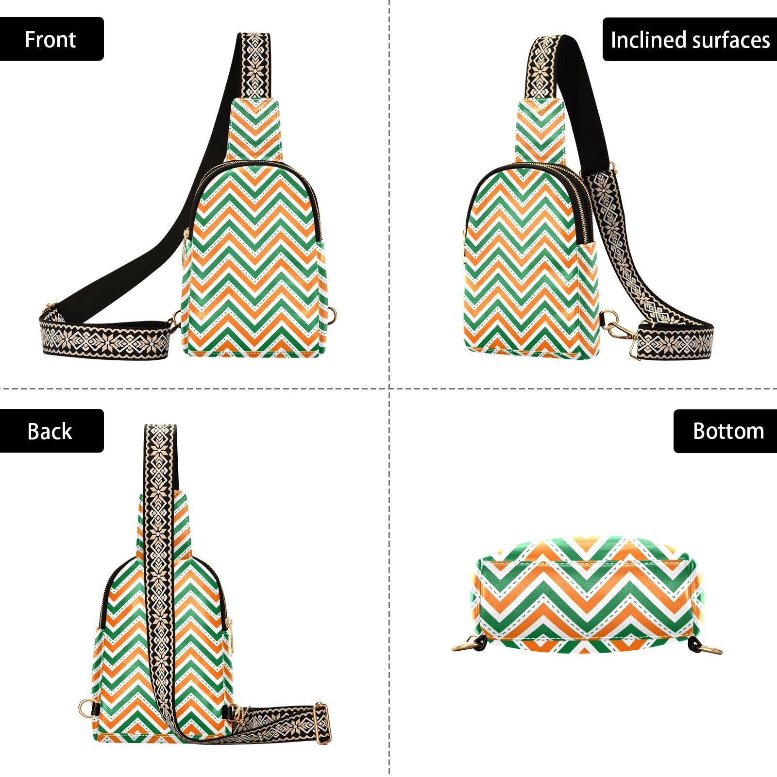 Women Crossbody Sling Backpack Orange-green-line-st-patrick Girl Chest Bag Daypack for Hiking Traveling
