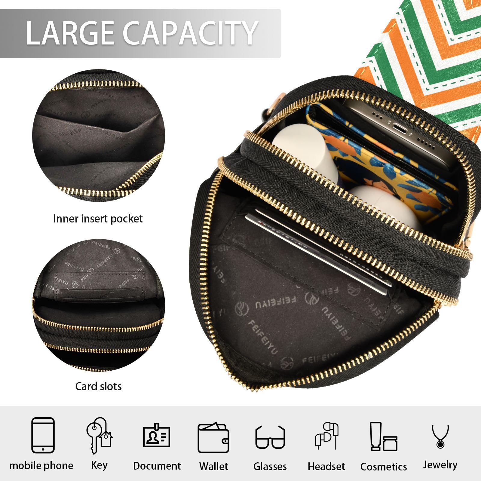 Women Crossbody Sling Backpack Orange-green-line-st-patrick Girl Chest Bag Daypack for Hiking Traveling