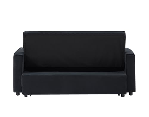 3-in-1 Large Futon Loveseat with Pull Out Sleeper Couch Bed and USB Port,Velvet Tufted Upholstered Love Seat Reclining Backrest Convertible Full Size Sofabed W/2 Cupholders & Pillows for Living Room