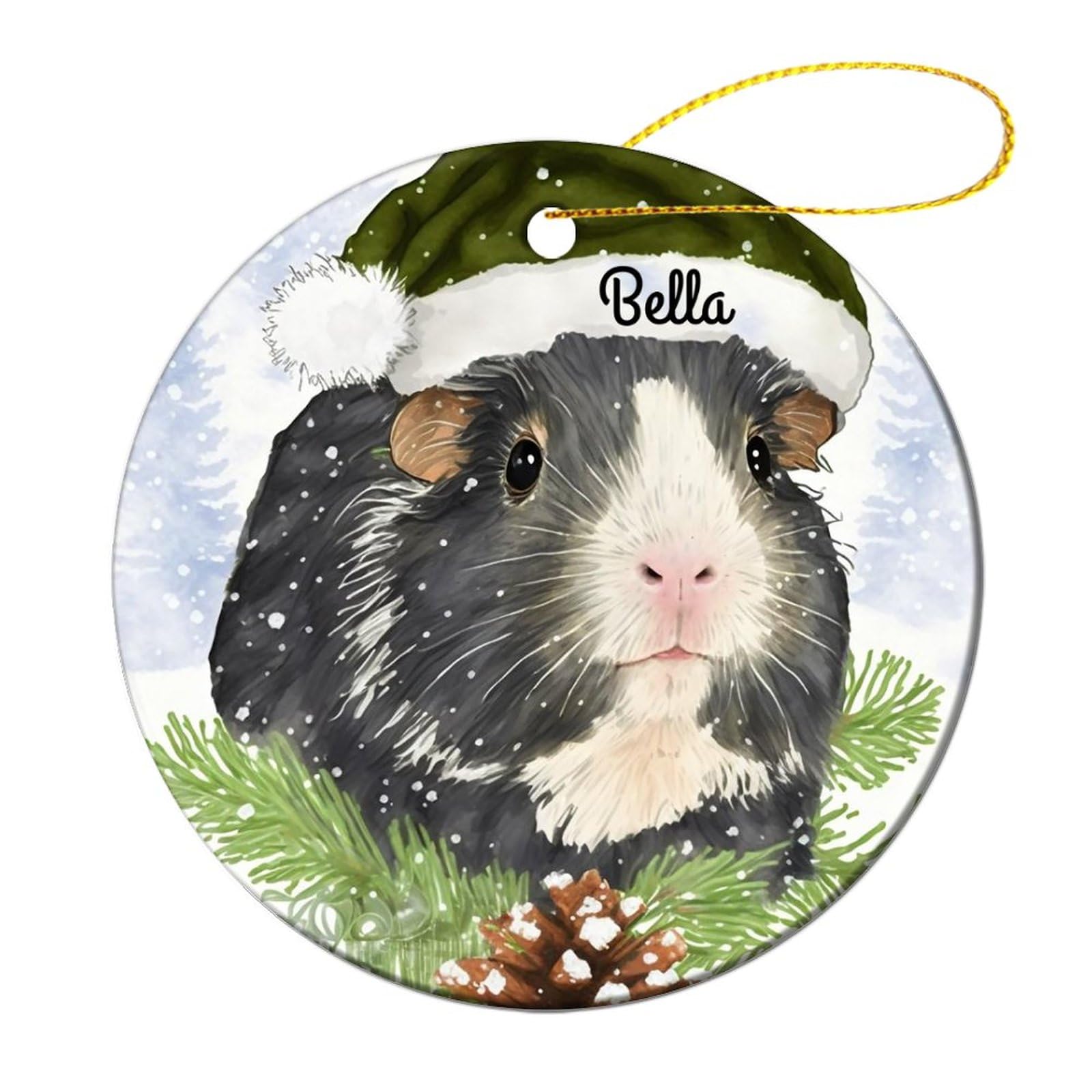 Customized Christmas Tree Decoration - Guinea Pig in Santa Hat, 3" Xmas Pet Present & Stocking Stuffer Gift