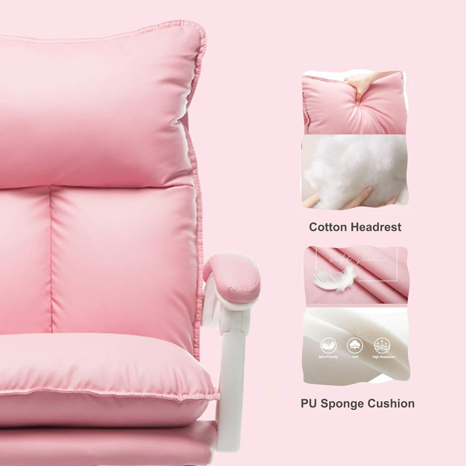 Computer Chair, Ergonomic High-Back Computer Desk Chair PU Leather Executive Swivel Adjustable Home Chair with Cotton Headrest for Women (Color : Beige)