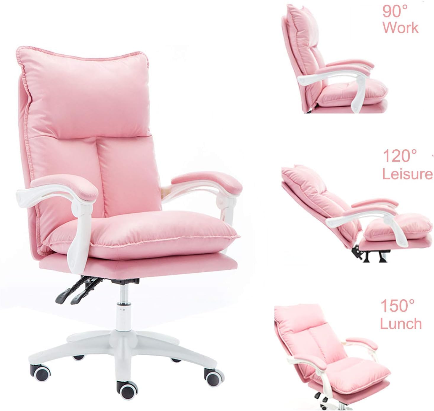 Computer Chair, Ergonomic High-Back Computer Desk Chair PU Leather Executive Swivel Adjustable Home Chair with Cotton Headrest for Women (Color : Beige)