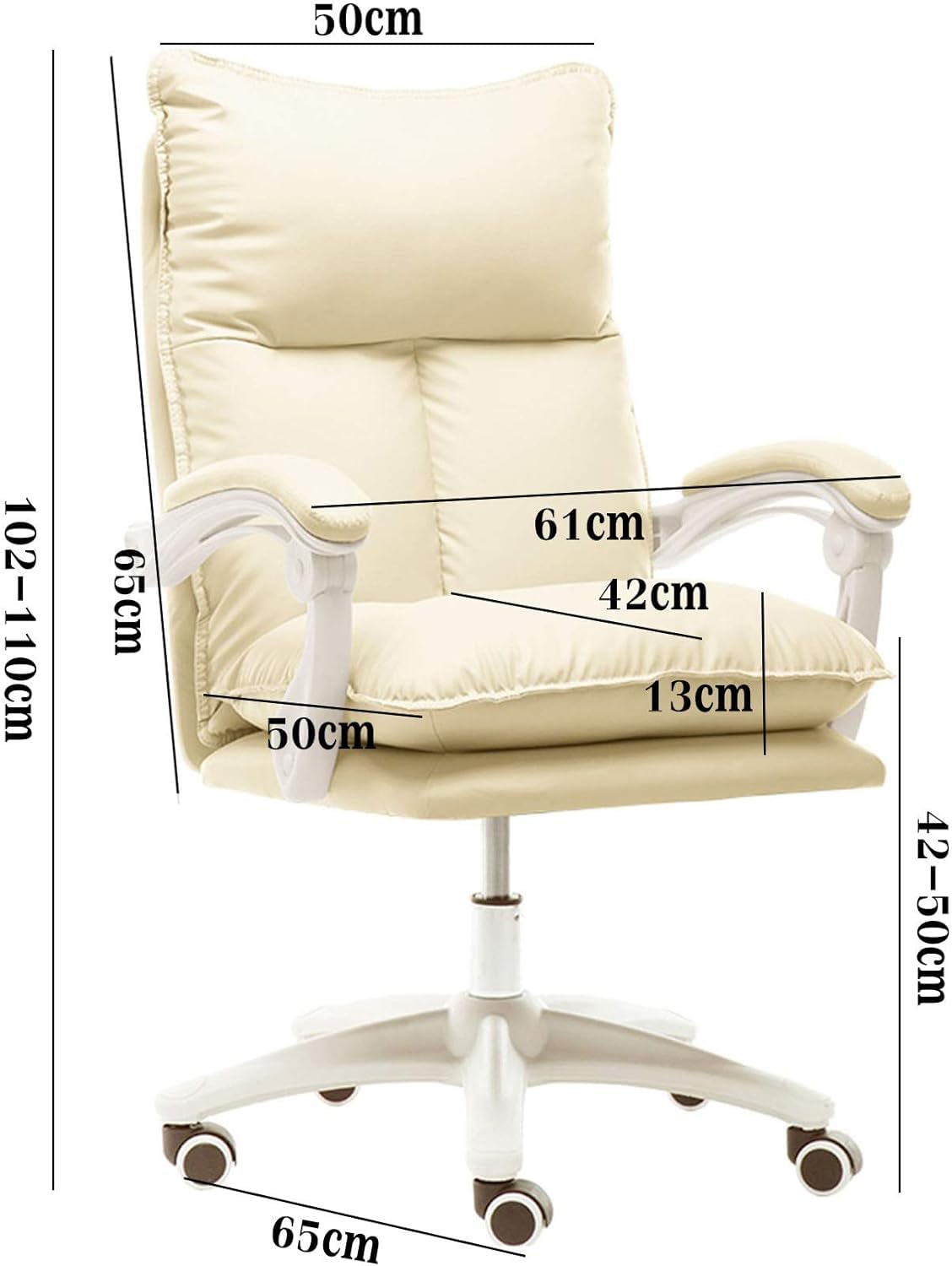 Computer Chair, Ergonomic High-Back Computer Desk Chair PU Leather Executive Swivel Adjustable Home Chair with Cotton Headrest for Women (Color : Beige)