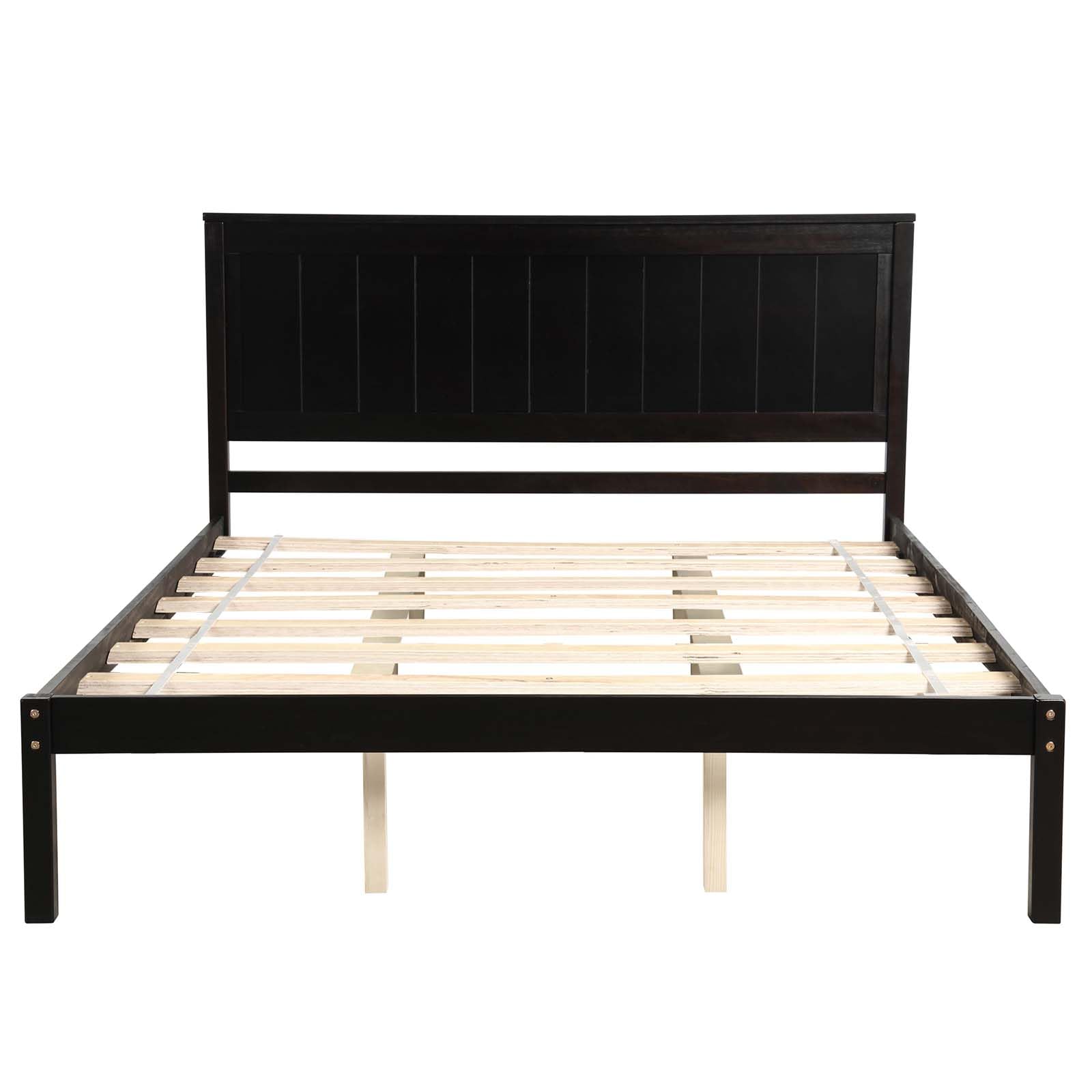 Queen Size Morden Solid Wood Platform Bed Frame with Headboard, Sturdy Wood Slats Support, Under Bed Storage for Children Teens Adults, Non-slip Noiseless, No Box Spring Needed (Espresso, Queen)