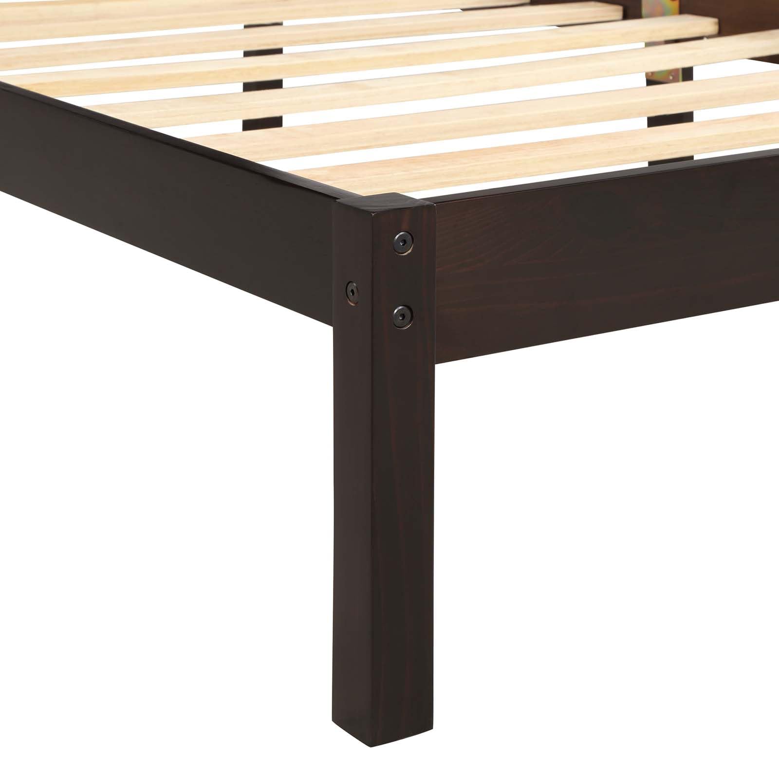 Queen Size Morden Solid Wood Platform Bed Frame with Headboard, Sturdy Wood Slats Support, Under Bed Storage for Children Teens Adults, Non-slip Noiseless, No Box Spring Needed (Espresso, Queen)