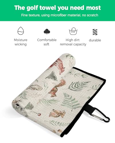 Golf Towel Christmas Elk Owl Rabbit Squirrel Fox,Waffle Pattern Microfiber Club Cleaner Golf Towels with Carabiner Clip for Women Men Dad,Xmas Tree Retro Linen Golf Towel for Golf Bags,24x16in