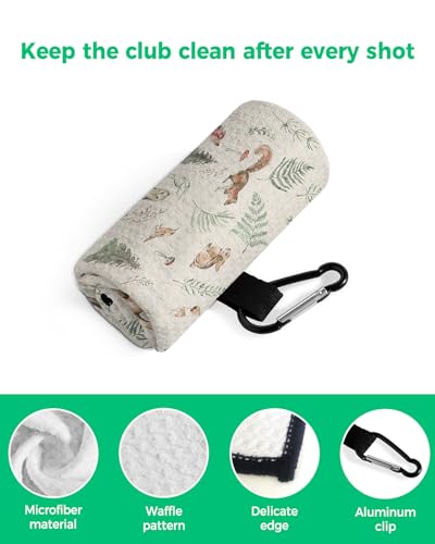 Golf Towel Christmas Elk Owl Rabbit Squirrel Fox,Waffle Pattern Microfiber Club Cleaner Golf Towels with Carabiner Clip for Women Men Dad,Xmas Tree Retro Linen Golf Towel for Golf Bags,24x16in