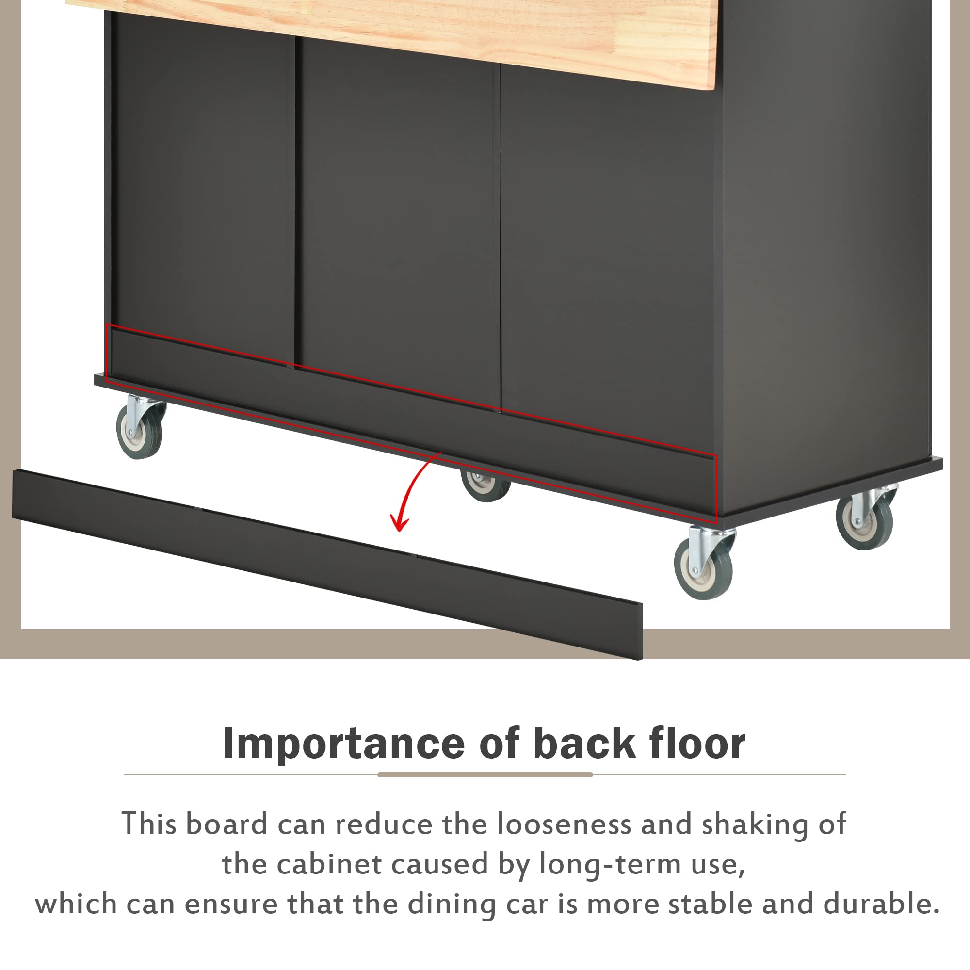 Favfurish 52.7" Rolling Mobile Kitchen Island Cart with Drop Leaf Wood Top, Adjustable Shelves Coffee Bar Trolley on Lockable Casters & Storage Cabinet & 3 Drawers for Dining Room, Black