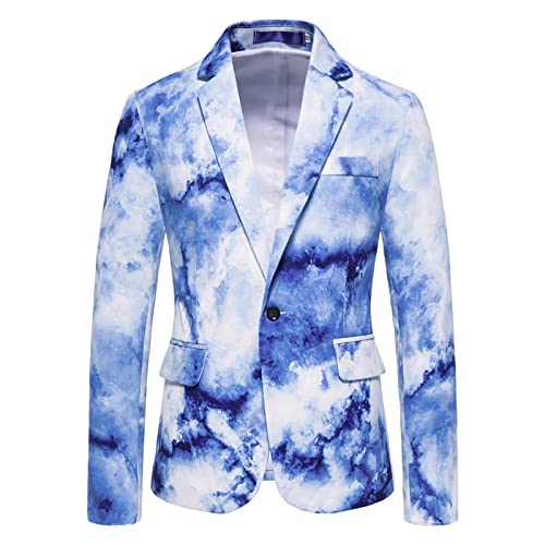 B-38 Royal Blue Tie Dye Work Office Blazer Uniform Outerwear for Man Winter Fall Floral Graphic Blazer Coats Man Button 2024 Clothes Country Concert Y2K K5 XXL