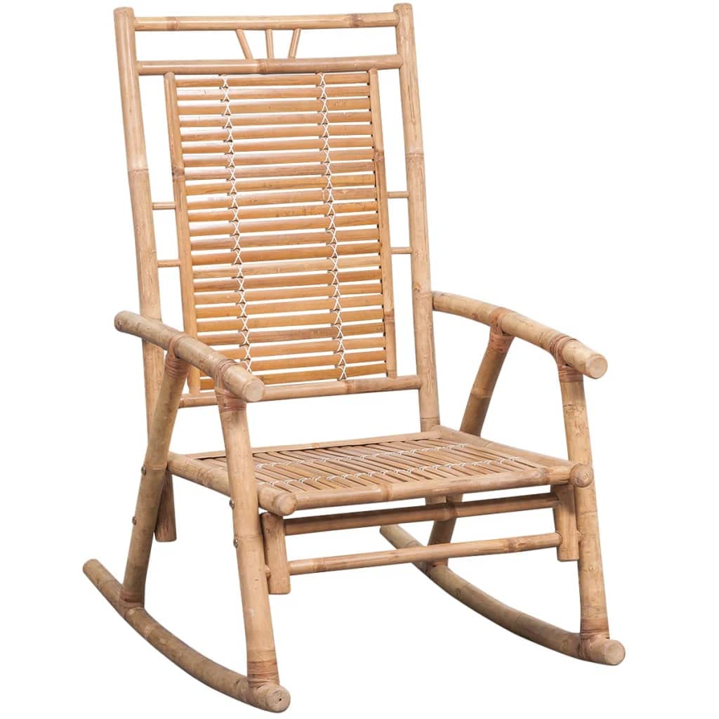 Tidyard Rocking Chair with Cushion Bamboo Armchair for Patio, Balcony, Porch, Backyard