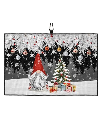 Golf Towel Christmas Gnome Pine Needle Xmas Tree Gift,Waffle Pattern Microfiber Club Cleaner Golf Towels with Carabiner Clip for Women Men Dad,Winter Snow Golf Towel for Golf Bags Accessories,24x16in