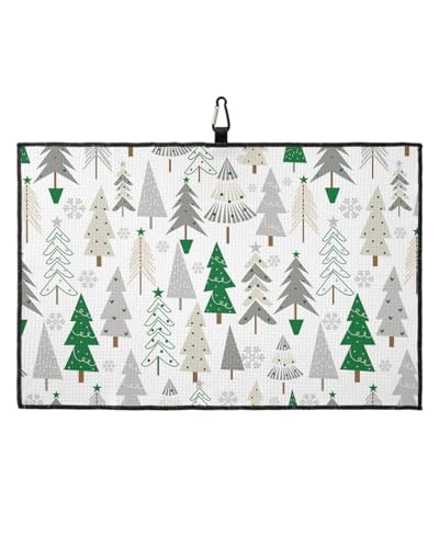 Yun Nist Golf Towel Christmas Tree Xmas Snowflake White,Waffle Pattern Microfiber Club Cleaner Golf Towels with Carabiner Clip for Women Men Dad,Winter Cedar Seamless Golf Towel for Golf Bags,24x16in