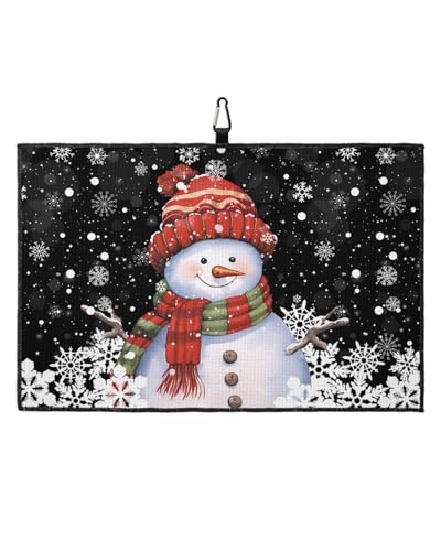 Golf Towel Xmas Snowman Christmas Snowflake Black,Waffle Pattern Microfiber Club Cleaner Golf Towels with Carabiner Clip for Women Men Dad,Winter Snow Golf Towel for Golf Bags Accessories,24x16in