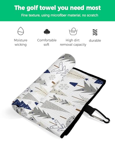 Golf Towel Christmas Grey Xmas Tree White,Waffle Pattern Microfiber Club Cleaner Golf Towels with Carabiner Clip for Women Men Dad,Winter Snowflake Cedar Golf Towel for Golf Bags Accessories,24x16in