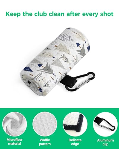 Golf Towel Christmas Grey Xmas Tree White,Waffle Pattern Microfiber Club Cleaner Golf Towels with Carabiner Clip for Women Men Dad,Winter Snowflake Cedar Golf Towel for Golf Bags Accessories,24x16in