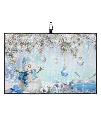 Yun Nist Golf Towel Christmas Snowman Light Ball Pine Cone,Waffle Pattern Microfiber Club Cleaner Golf Towels with Carabiner Clip for Women Men Dad,Winter Snowflake Golf Towel for Golf Bags,24x16in