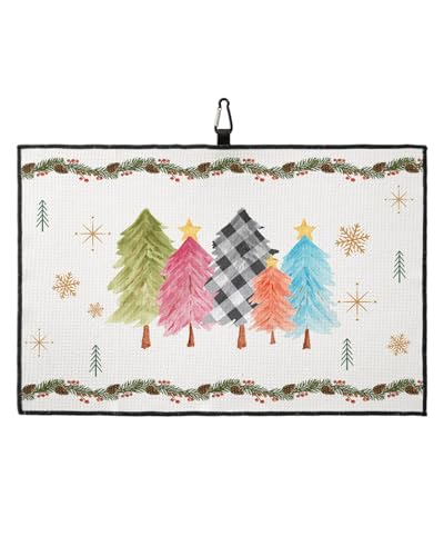 Golf Towel Xmas Colored Christmas Tree,Waffle Pattern Microfiber Club Cleaner Golf Towels with Carabiner Clip for Women Men Dad,Golden Snowflake Pine Cone Golf Towel for Golf Bags Accessories,24x16in