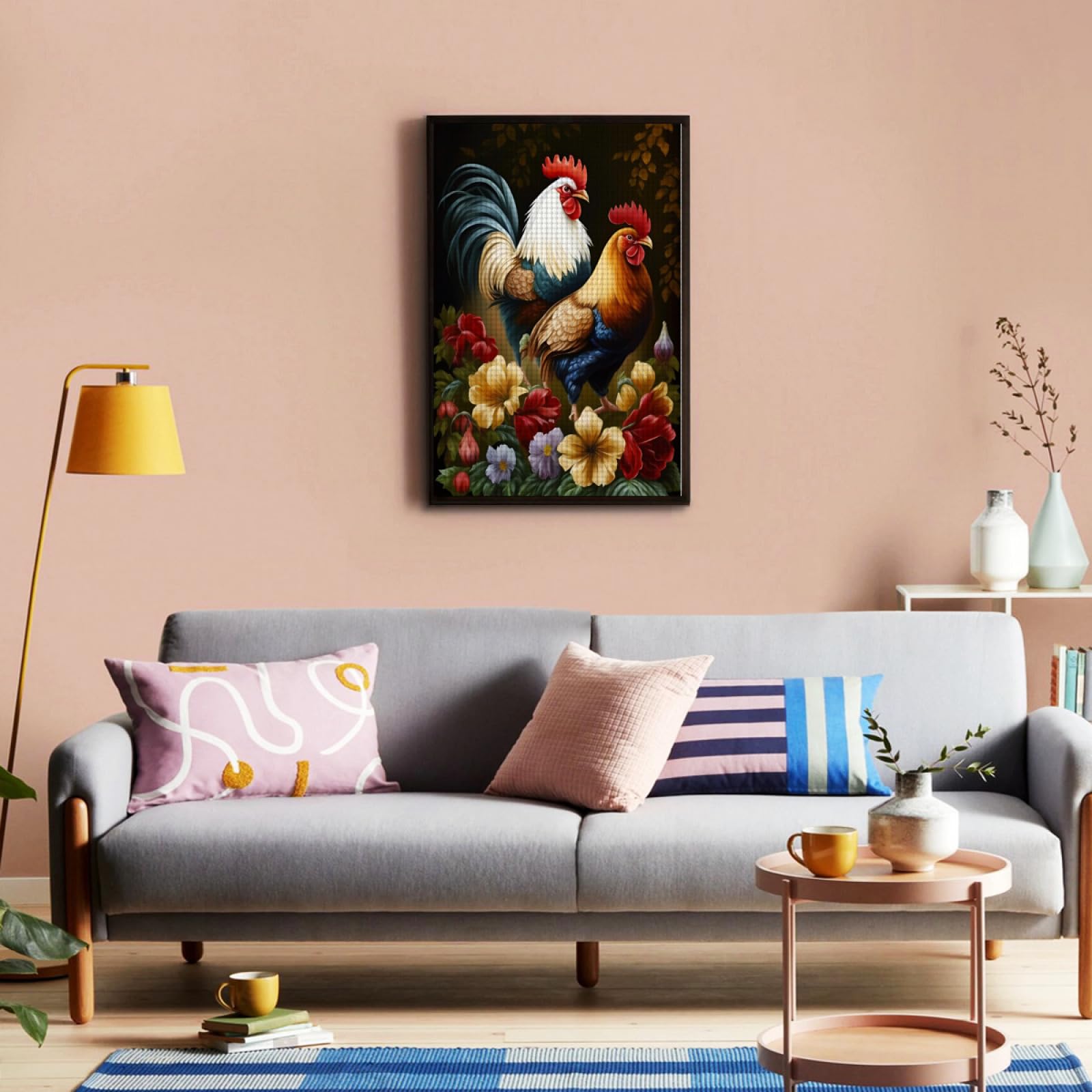WEASYYDS Diamond Painting Kits Floral Roosters Flower Chicken Diamond Painting Art for Beginners Full Round Drill Diamond Art for Wall Decor Gift (8x10inch)