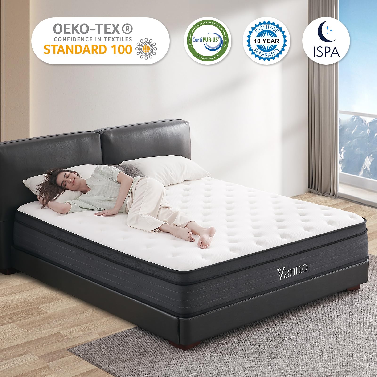 Vantto Full Size Mattress,12 Inch Memory Foam Hybrid Mattress in a Box,Individual Pocket Spring Breathable Comfortable for Sleep Supportive and Pressure Relief, CertiPUR-US, VT-12F-1