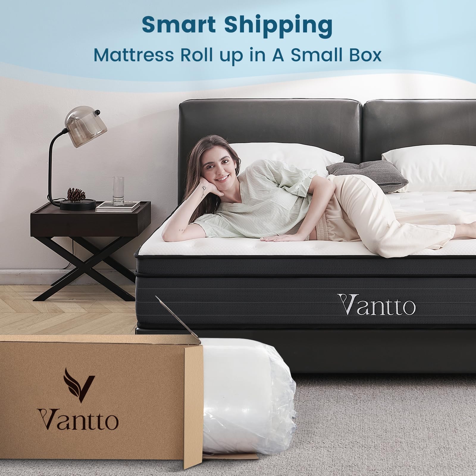 Vantto Full Size Mattress,12 Inch Memory Foam Hybrid Mattress in a Box,Individual Pocket Spring Breathable Comfortable for Sleep Supportive and Pressure Relief, CertiPUR-US, VT-12F-1
