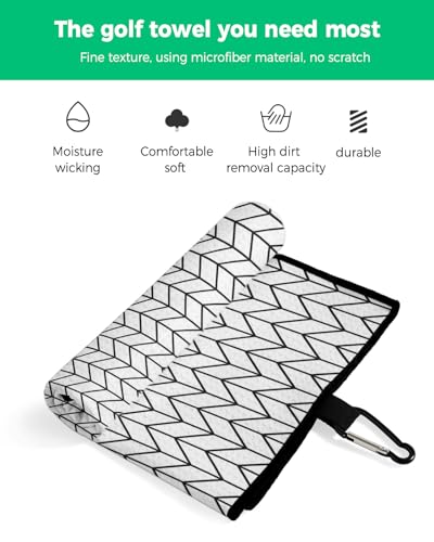 Golf Towel Black Stripe Line Chevron White,Waffle Pattern Microfiber Club Cleaner Golf Towels with Carabiner Clip for Women Men Dad,Minimalist Abstract Geometric Art Golf Towel for Golf Bags,24x16in