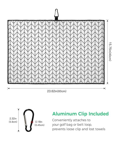 Golf Towel Black Stripe Line Chevron White,Waffle Pattern Microfiber Club Cleaner Golf Towels with Carabiner Clip for Women Men Dad,Minimalist Abstract Geometric Art Golf Towel for Golf Bags,24x16in
