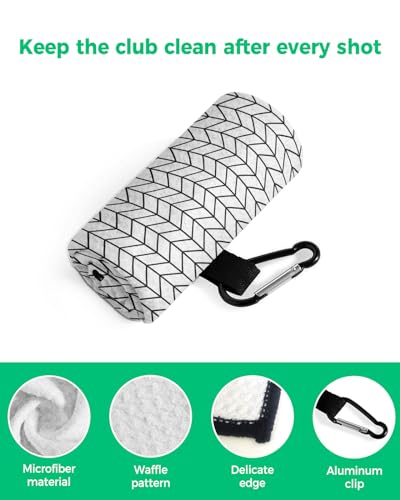 Golf Towel Black Stripe Line Chevron White,Waffle Pattern Microfiber Club Cleaner Golf Towels with Carabiner Clip for Women Men Dad,Minimalist Abstract Geometric Art Golf Towel for Golf Bags,24x16in