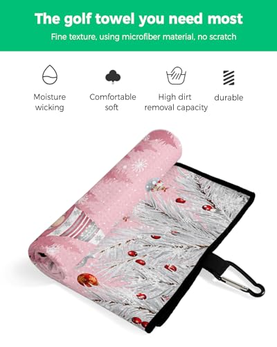 Golf Towel Christmas Dwarf Xmas Tree Pink Gradient,Waffle Pattern Microfiber Club Cleaner Golf Towels with Carabiner Clip for Women Men Dad,Winter Pine Needle Golf Towel for Golf Bags,24x16in