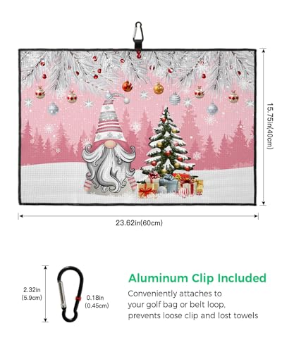 Golf Towel Christmas Dwarf Xmas Tree Pink Gradient,Waffle Pattern Microfiber Club Cleaner Golf Towels with Carabiner Clip for Women Men Dad,Winter Pine Needle Golf Towel for Golf Bags,24x16in