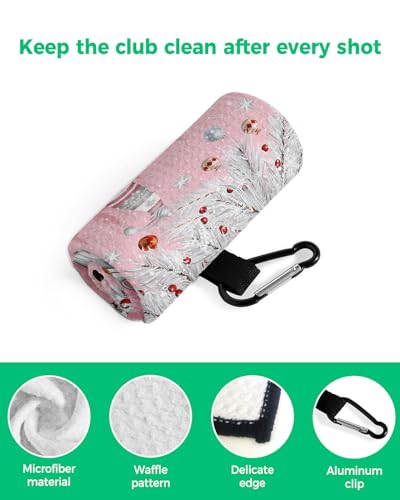Golf Towel Christmas Dwarf Xmas Tree Pink Gradient,Waffle Pattern Microfiber Club Cleaner Golf Towels with Carabiner Clip for Women Men Dad,Winter Pine Needle Golf Towel for Golf Bags,24x16in