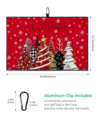 Golf Towel Christmas Tree Snowflake Red,Waffle Pattern Microfiber Club Cleaner Golf Towels with Carabiner Clip for Women Men Dad,Winter Aesthetic Cedar Golf Towel for Golf Bags Accessories,24x16in