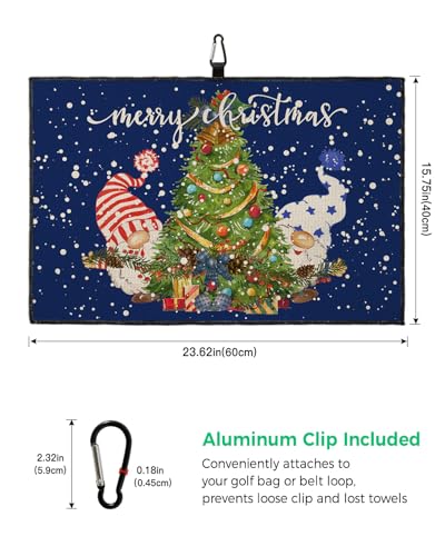 Golf Towel Christmas Tree Xmas Gnome Navy Blue,Waffle Pattern Microfiber Club Cleaner Golf Towels with Carabiner Clip for Women Men Dad,Dwarf Retro Linen Golf Towel for Golf Bags Accessories,24x16in
