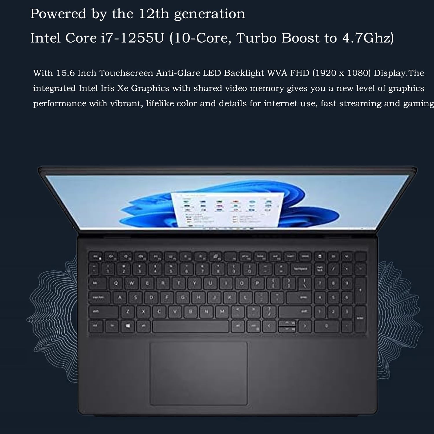 Dell Inspiron Touchscreen Laptop, 15.6 Inch FHD Business Laptop, Intel i7-1255U, 16GB RAM, 1TB SSD, Windows 11 Pro, Black, PCM