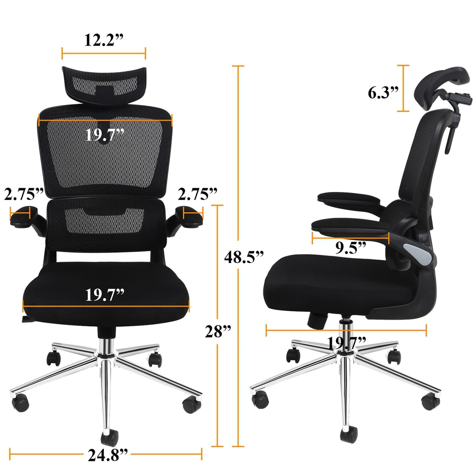 Daesar Mesh Ergonomic Office Chair High Back Desk Chair High Adjustable Headrest with Flip Up Arms, Tilt Function, Lumbar Support Swivel Computer Chair Task Chair, Executive Chair, Black