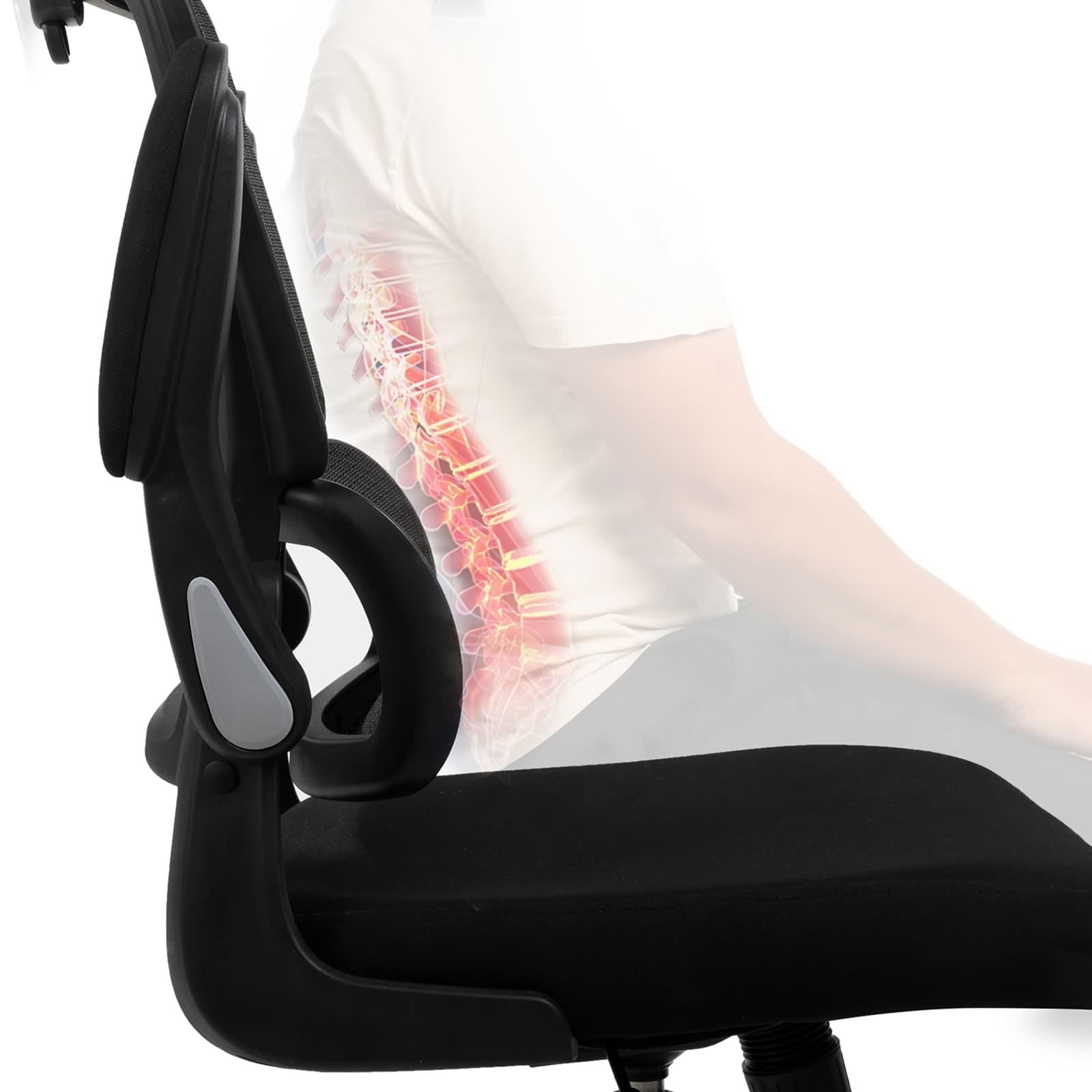 Daesar Mesh Ergonomic Office Chair High Back Desk Chair High Adjustable Headrest with Flip Up Arms, Tilt Function, Lumbar Support Swivel Computer Chair Task Chair, Executive Chair, Black