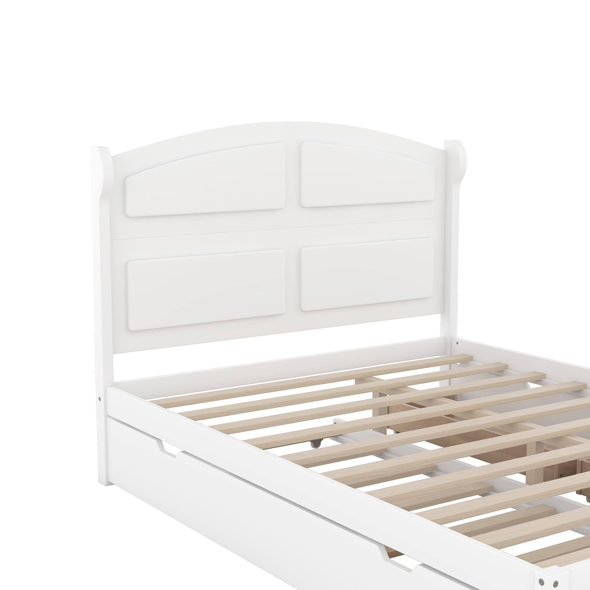 FANYHOME Queen Bed with Twin Size Trundle and 2 Drawers, Wood Queen Size Platform Bed Frame with Headboard, Trundle Bed with Storage for Girls Boys Teens Adults, White