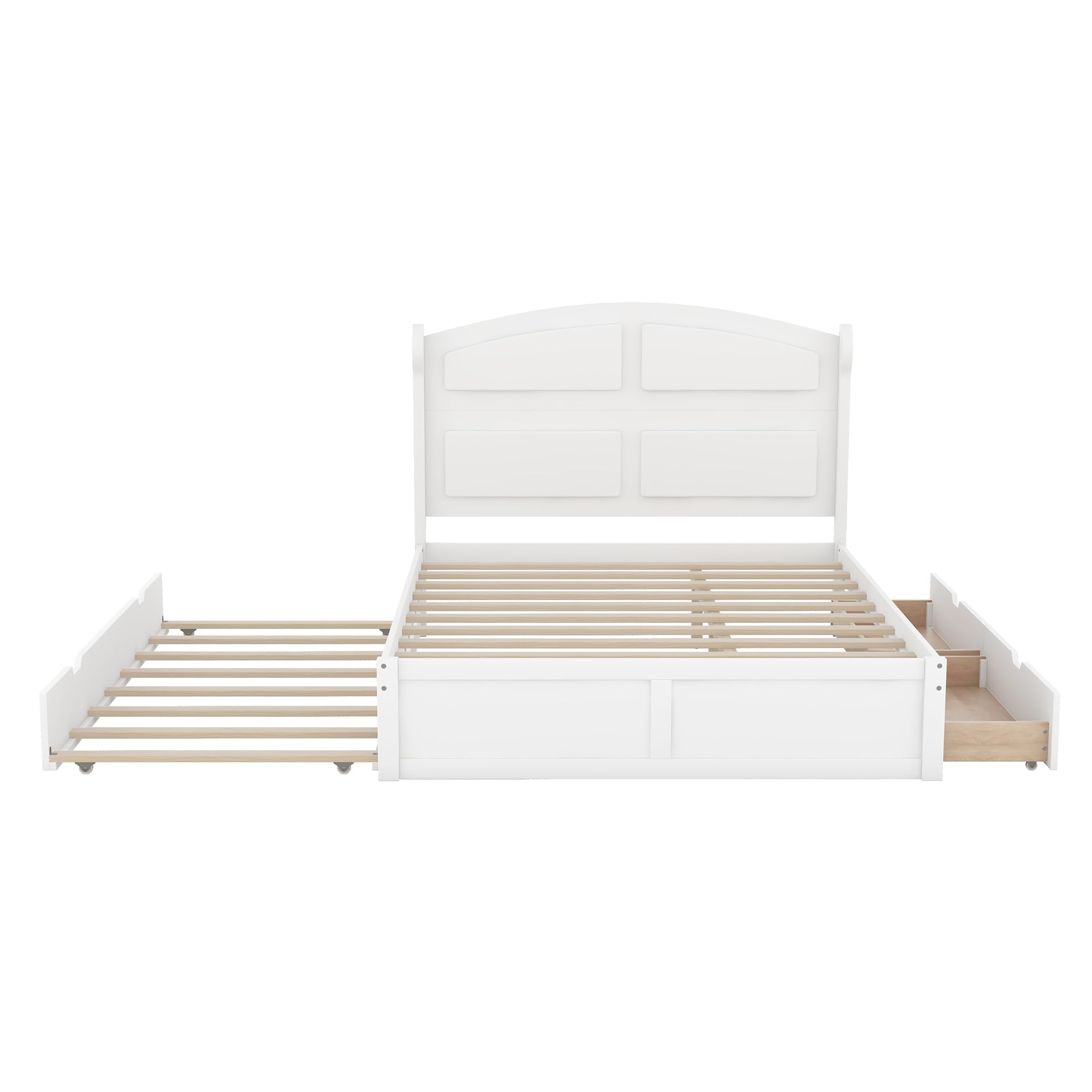 FANYHOME Queen Bed with Twin Size Trundle and 2 Drawers, Wood Queen Size Platform Bed Frame with Headboard, Trundle Bed with Storage for Girls Boys Teens Adults, White