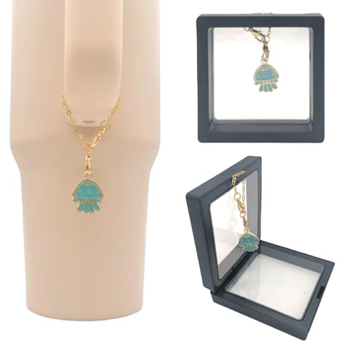 ZHU IN SY Stanley Cup Accessories Charms, Handle Charm for Tumbler/Water Bottle Personalized, Water Cup Identification Metals Name Plate/Simple Modern (Blue-Green Jellyfish)