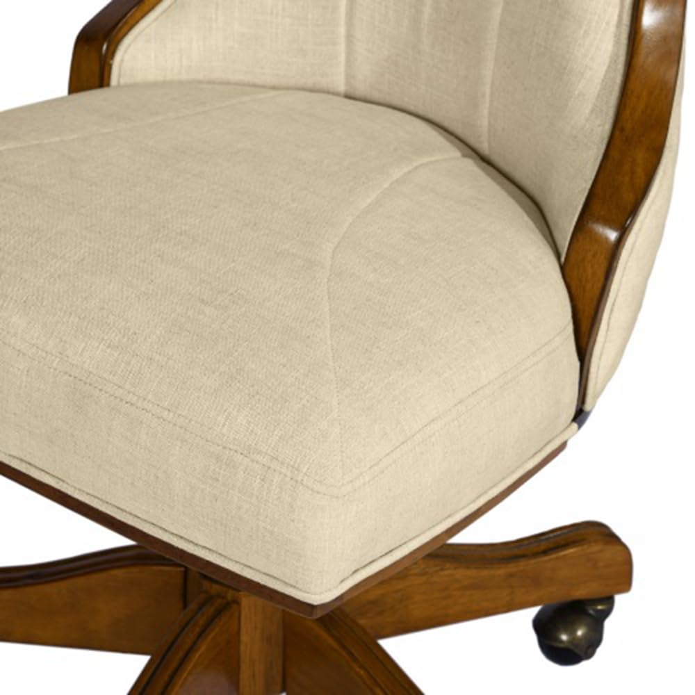 Home Office Chair Adjustable Height Swivel Chair with Wheels Linen Fabric Upholstered Computer Desk Chair with Wooden Legs Comfortable Armless Chair for Home Office Study Studio(Beige)
