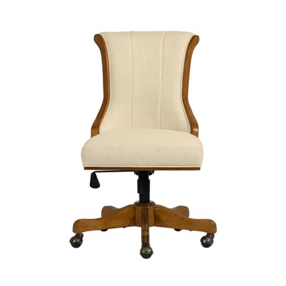 Home Office Chair Adjustable Height Swivel Chair with Wheels Linen Fabric Upholstered Computer Desk Chair with Wooden Legs Comfortable Armless Chair for Home Office Study Studio(Beige)