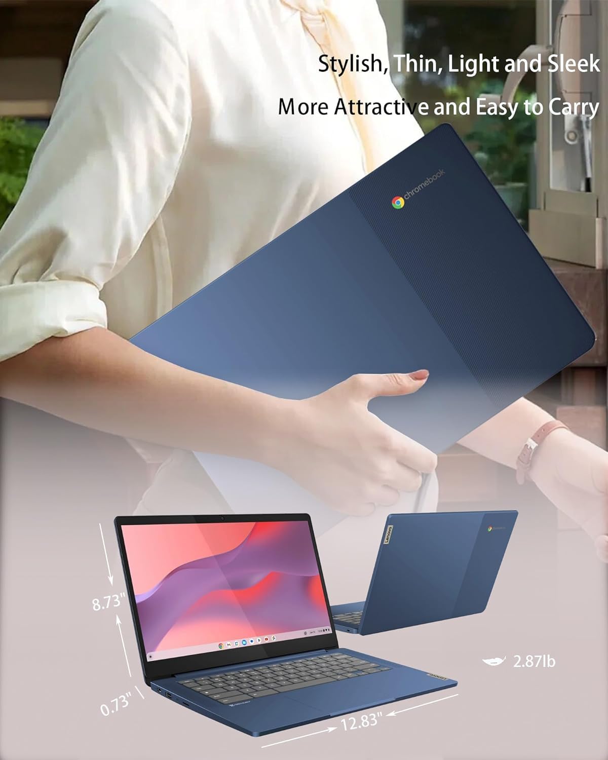 Lenovo Chromebook Laptop Computer, 14 FHD IPS Touchscreen Light PC, 8-Core MediaTek Kompanio 520, 4GB RAM, 64GB eMMC, Chrome OS, Wi-Fi 6, Long Battery Life, USB-C